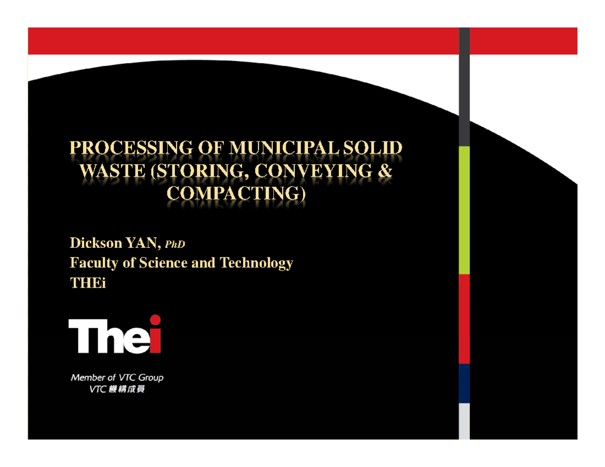 L3 - Processing of Municipal Solid Waste (Storing, Conveying Compacting ...