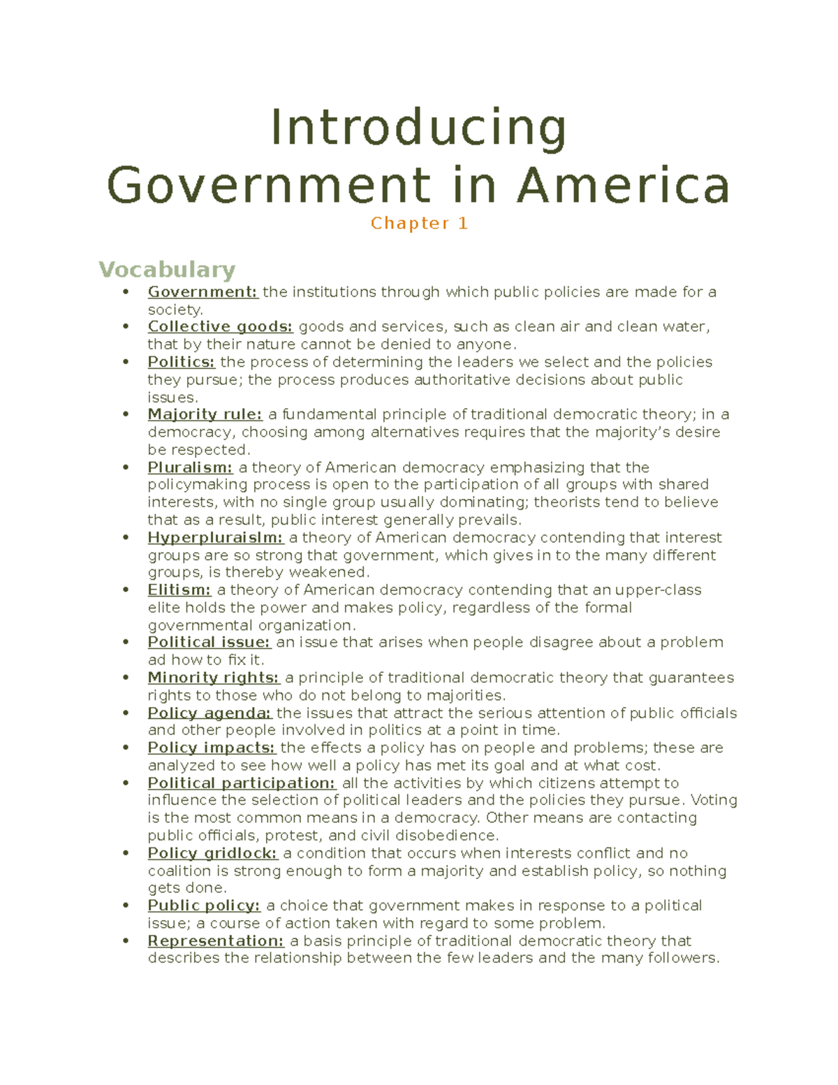 Chapter 1 Introducing Government in America Outline - Introducing ...