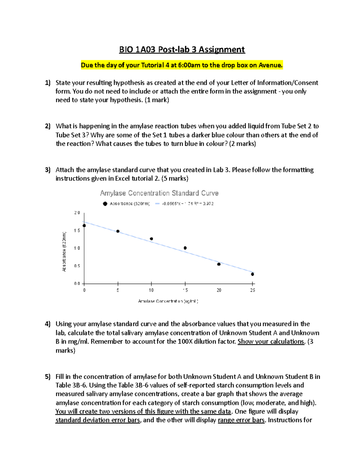 Post-lab 3 Assignment F2023 - BIO 1A03 Post-lab 3 Assignment Due the day of your Tutorial 4 at ...
