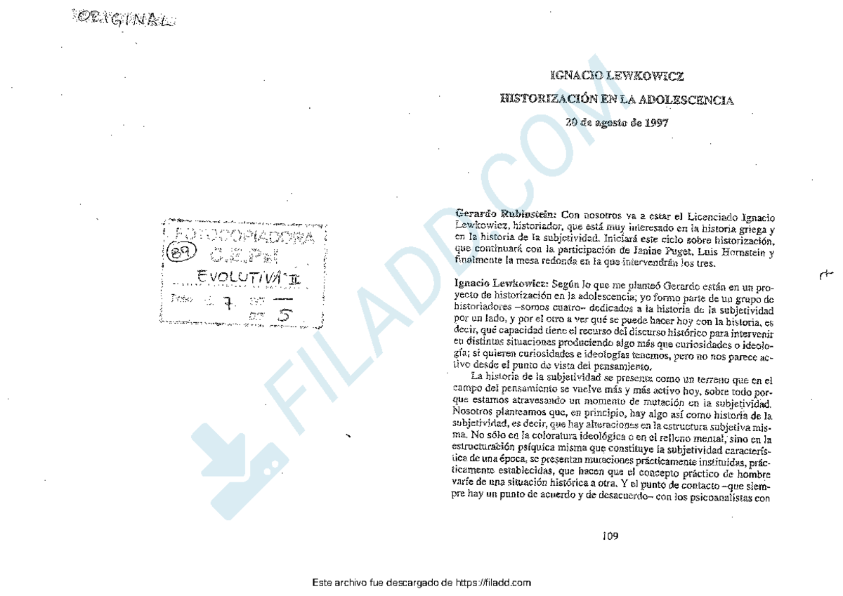 7 Lewkowicz I 1997 Historizacion en la adolescencia Cuadernos APde BA ...