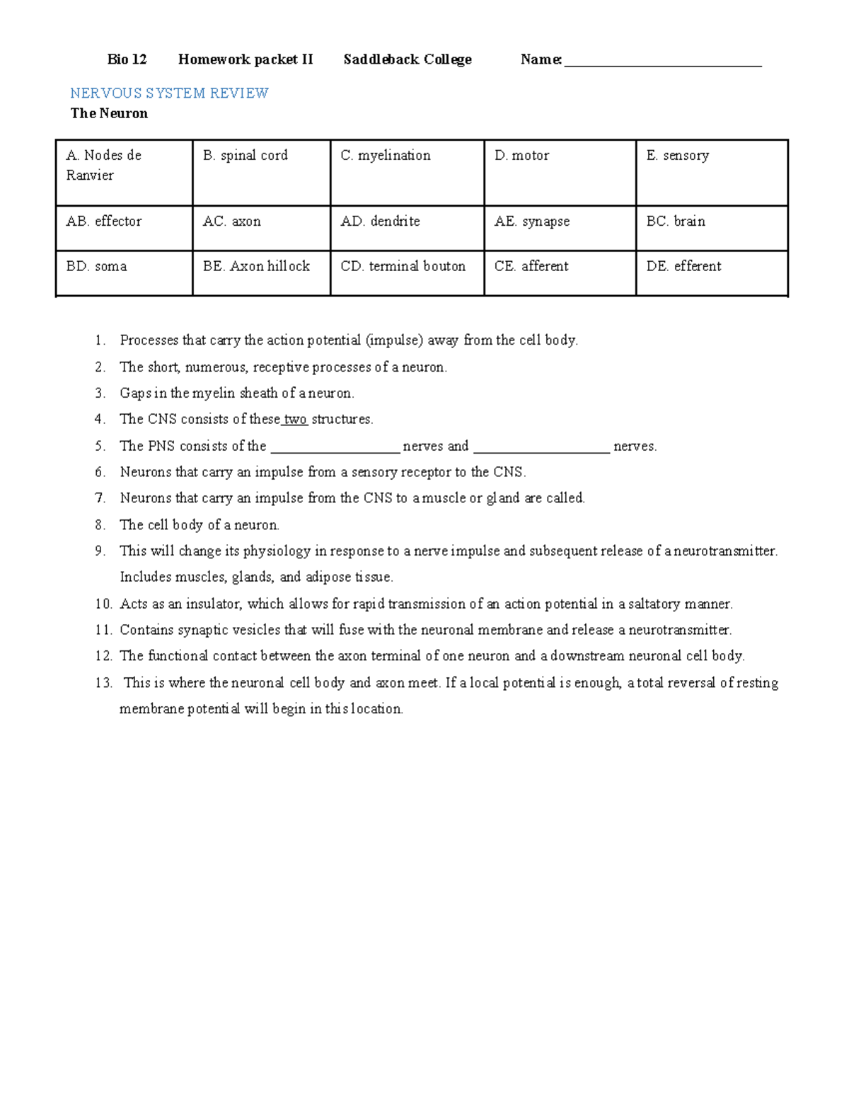 Homework 2 - Full document - Bio 12 Homework packet II Saddleback ...