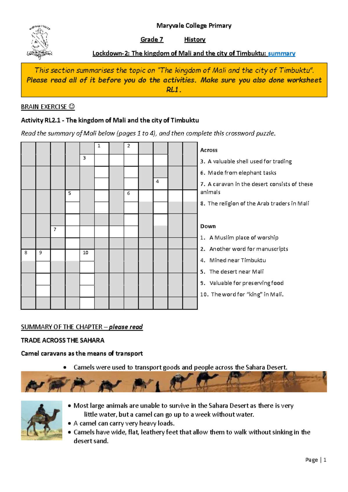 Gr7-History kingdom of Mali - Maryvale College Primary Grade 7 History ...