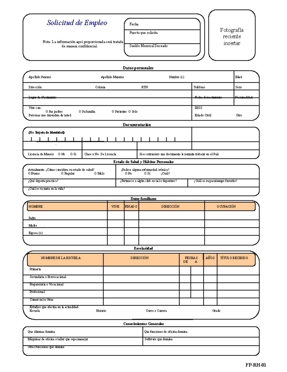 Solicitud Empleo Honduras - Datos personales d Documentación Estado de ...