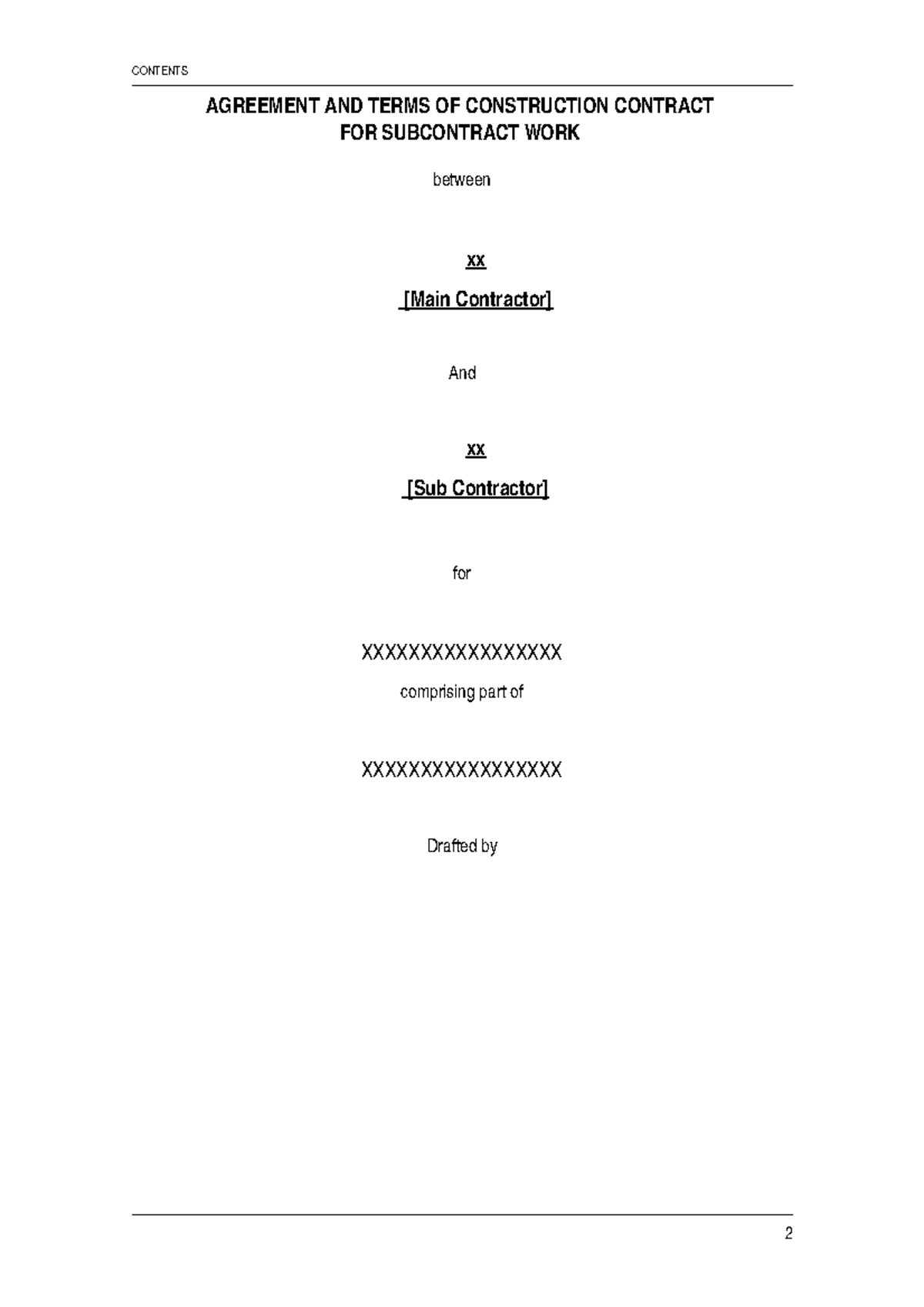 General SUB- Contract - Construction agreement - AGREEMENT AND TERMS OF ...