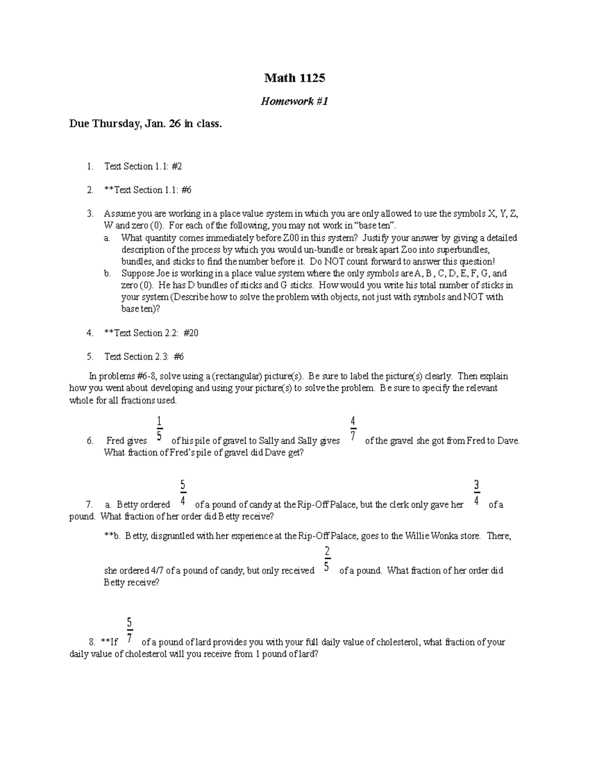 1125HW1 - Homwork assignment, problem solving - Math 1125 Homework Due ...