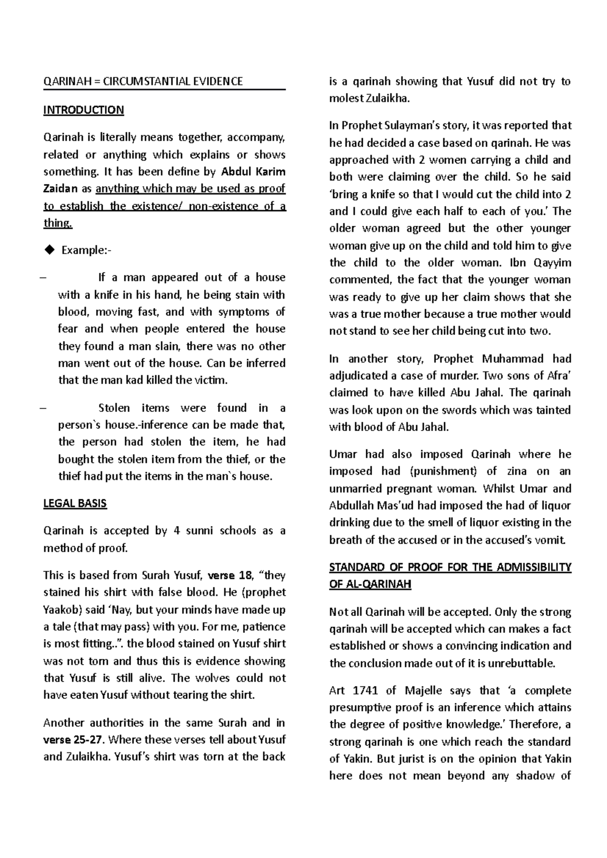 Qarinah - circumstantial evidence - QARINAH = CIRCUMSTANTIAL EVIDENCE ...