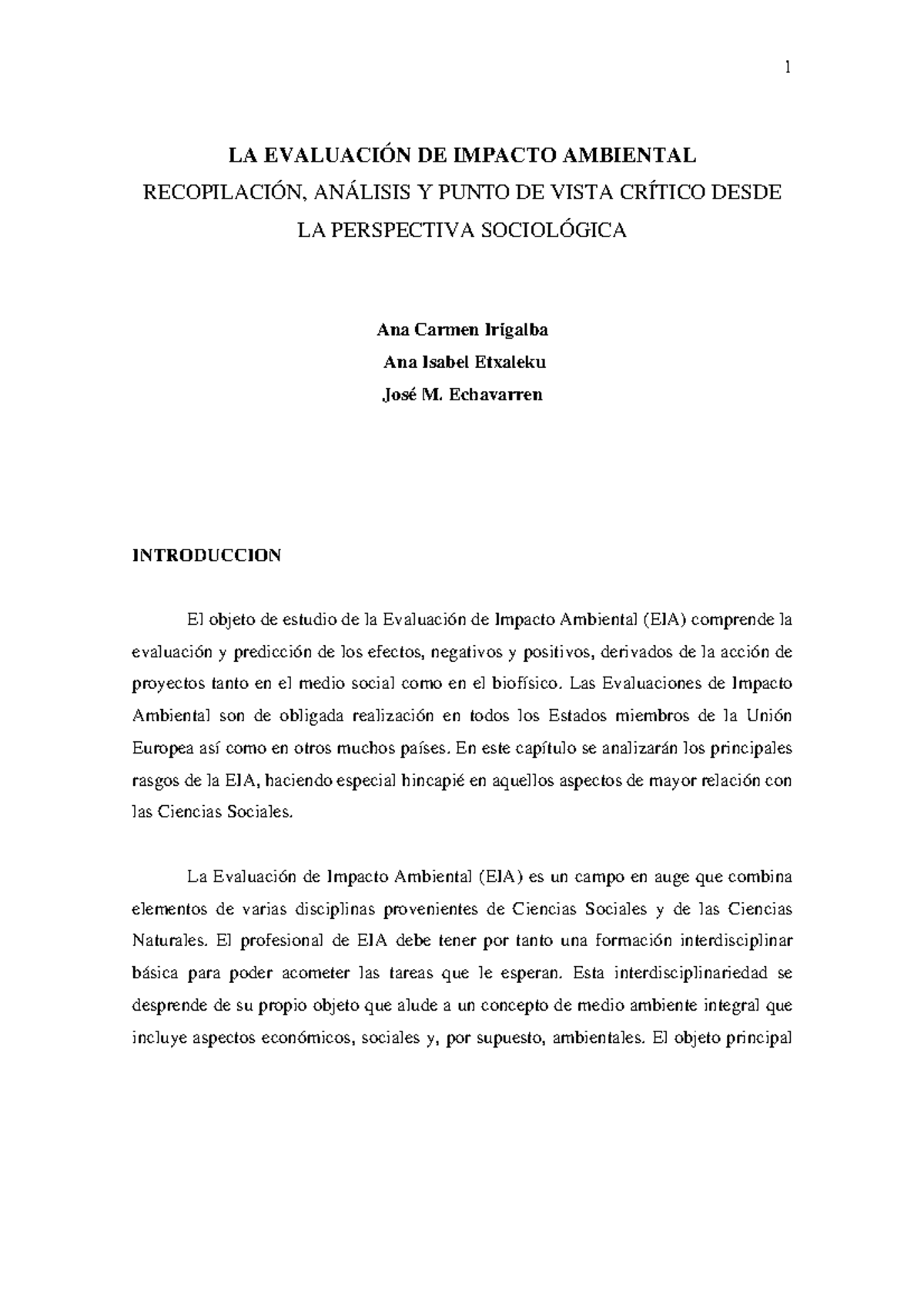 La evaluacion de impacto ambiental recopilacion analisis y punto de ...