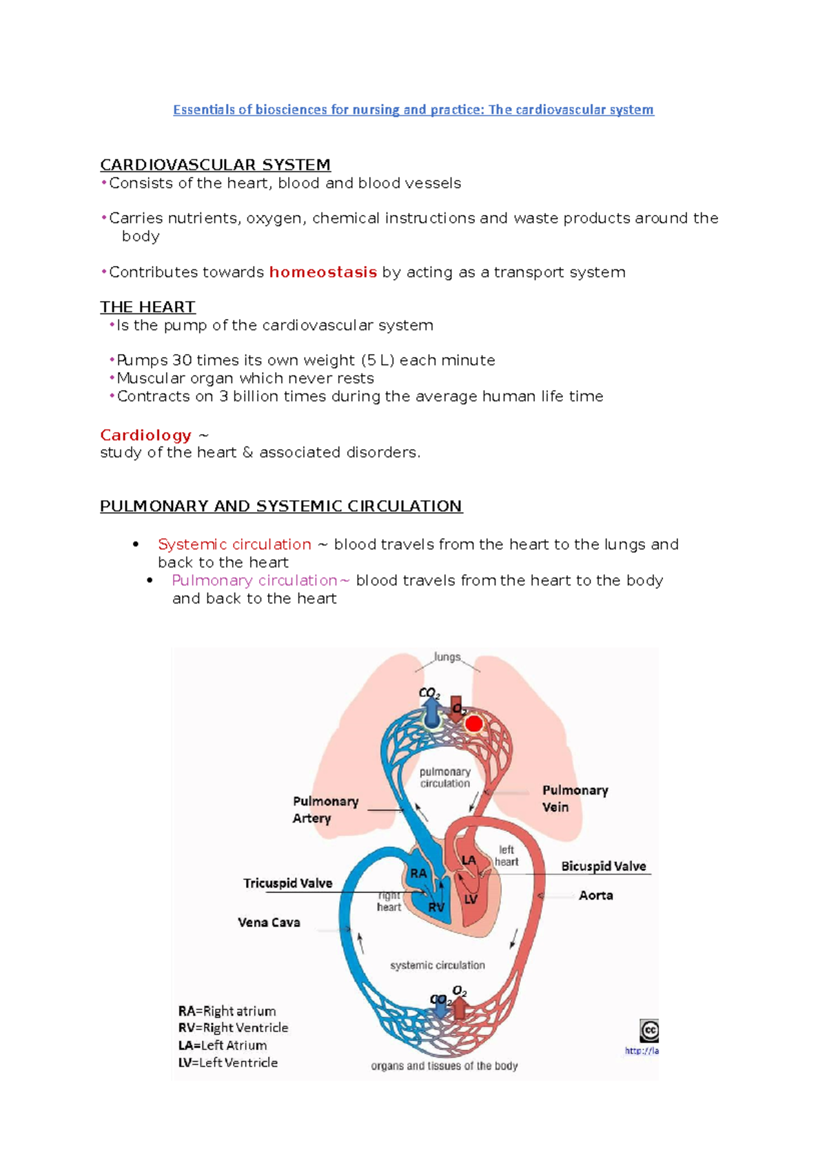 The cardiovascular system - Essentials of biosciences for nursing and ...