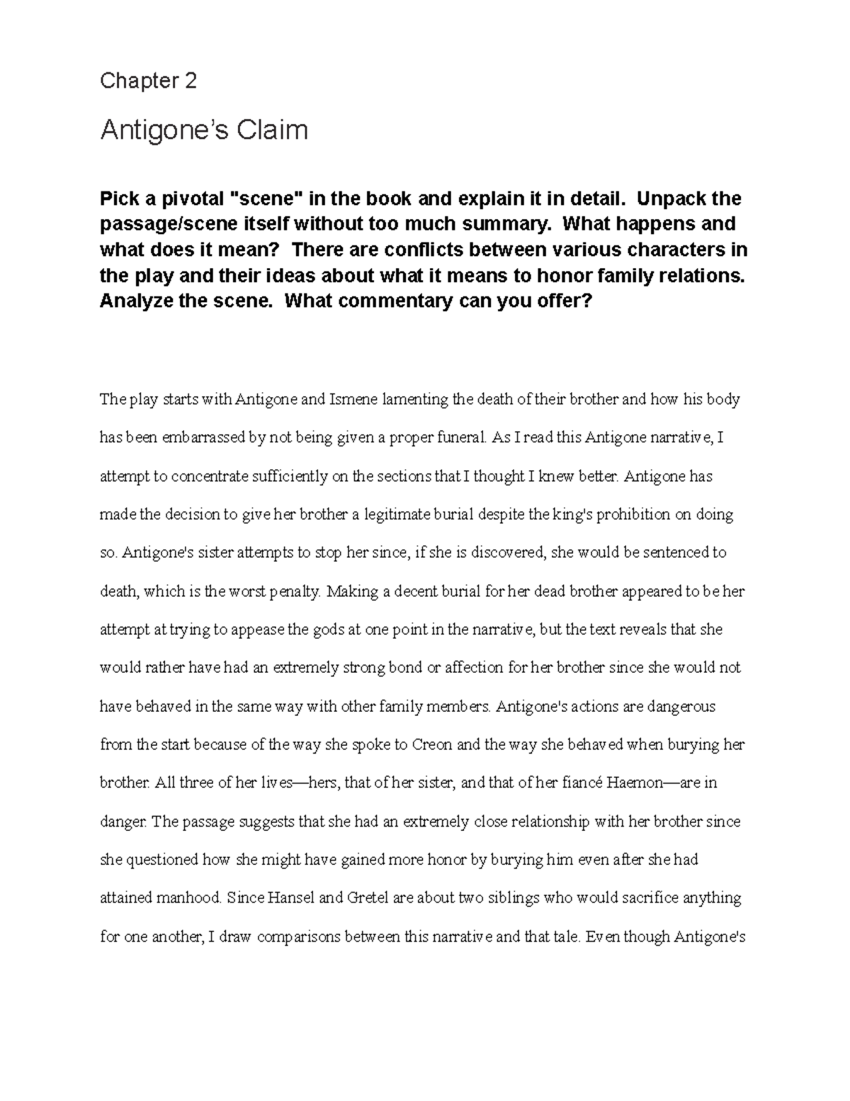 Eng 201 - Pick a pivotal "scene" in the book and explain it in detail ...