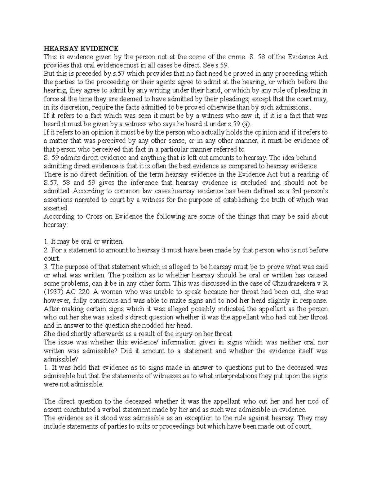 Hearsay Evidence - Reading for knowledge - HEARSAY EVIDENCE This is ...