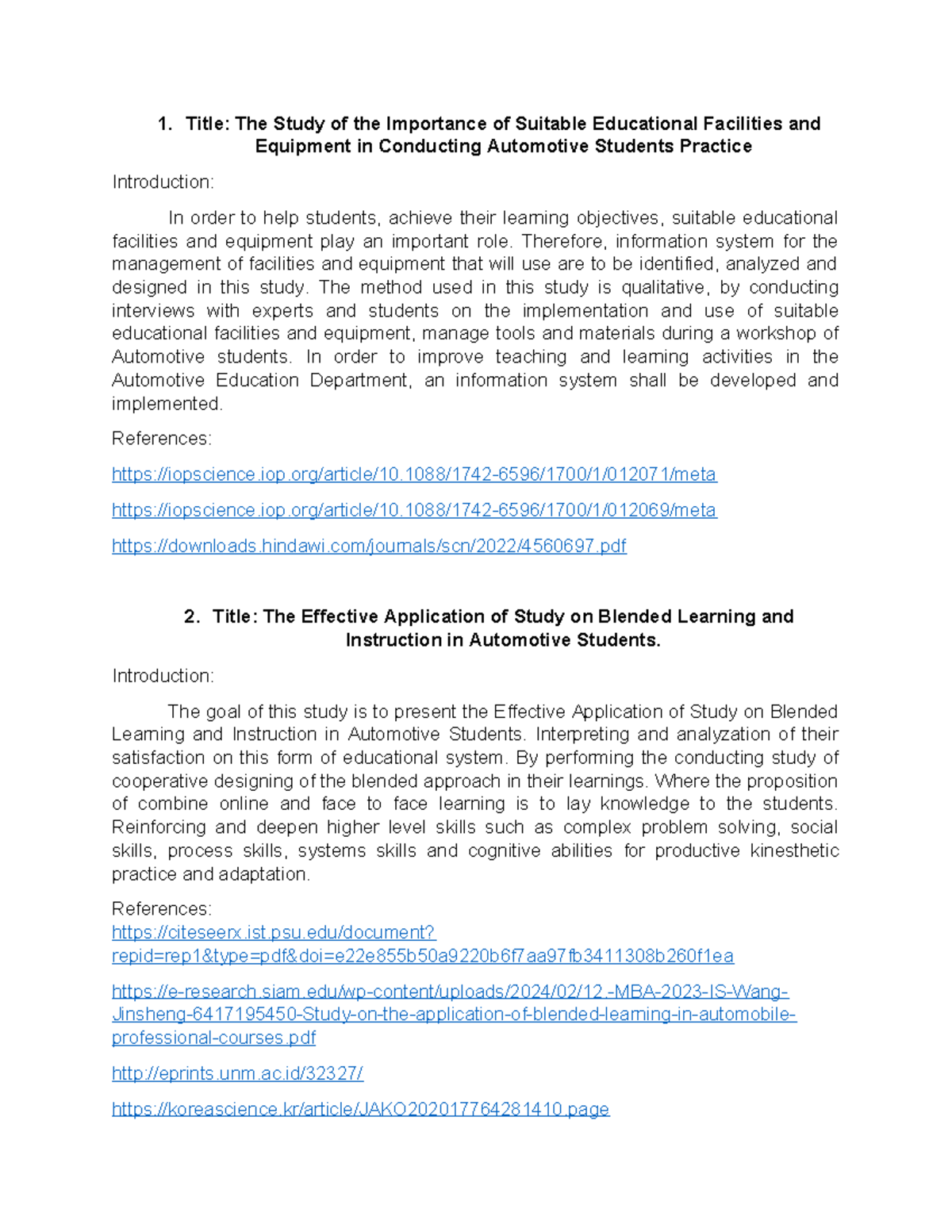 Research titles about automotive - Title: The Study of the Importance ...