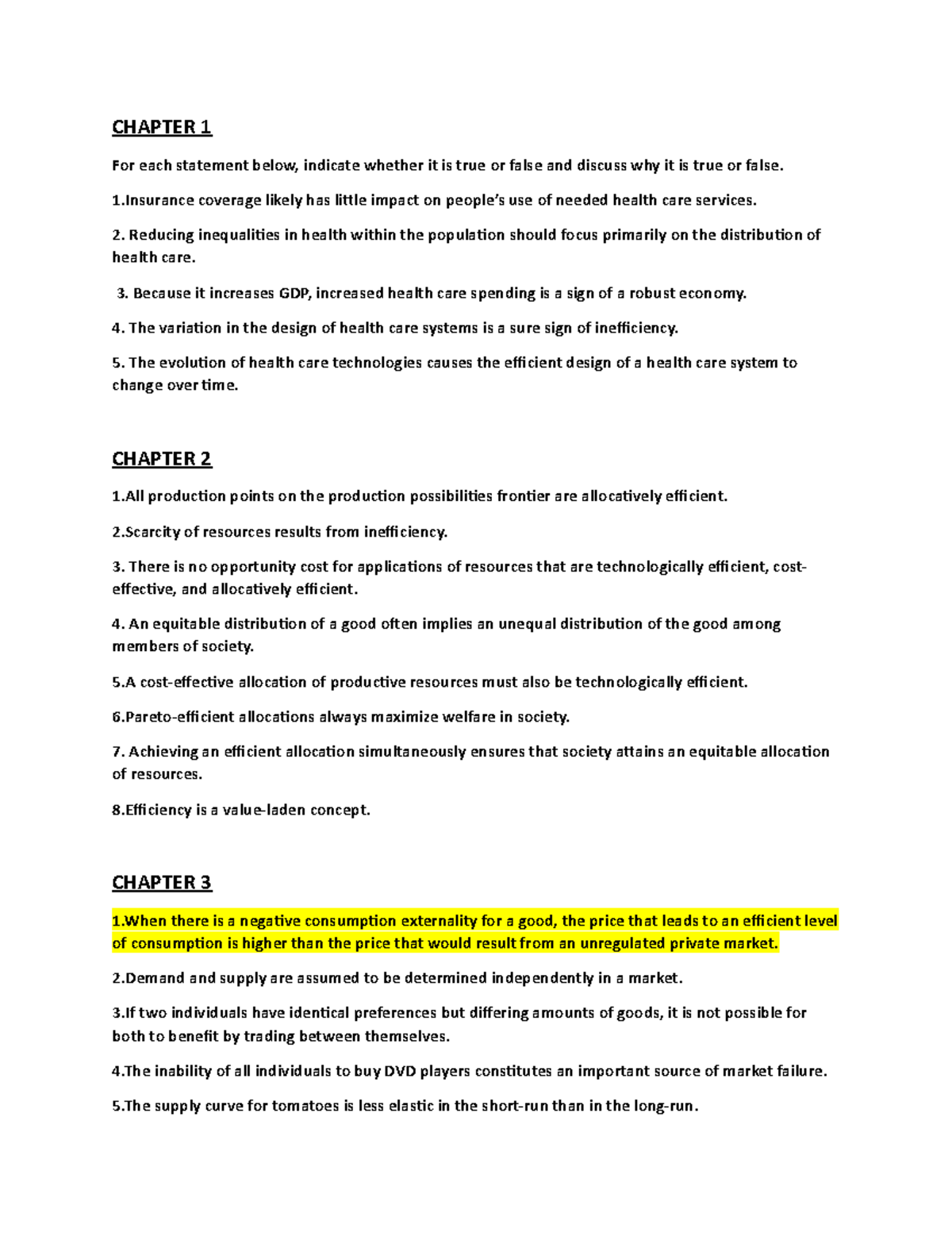 EC248 Chapter Practice Questions - CHAPTER 1 For each statement below ...