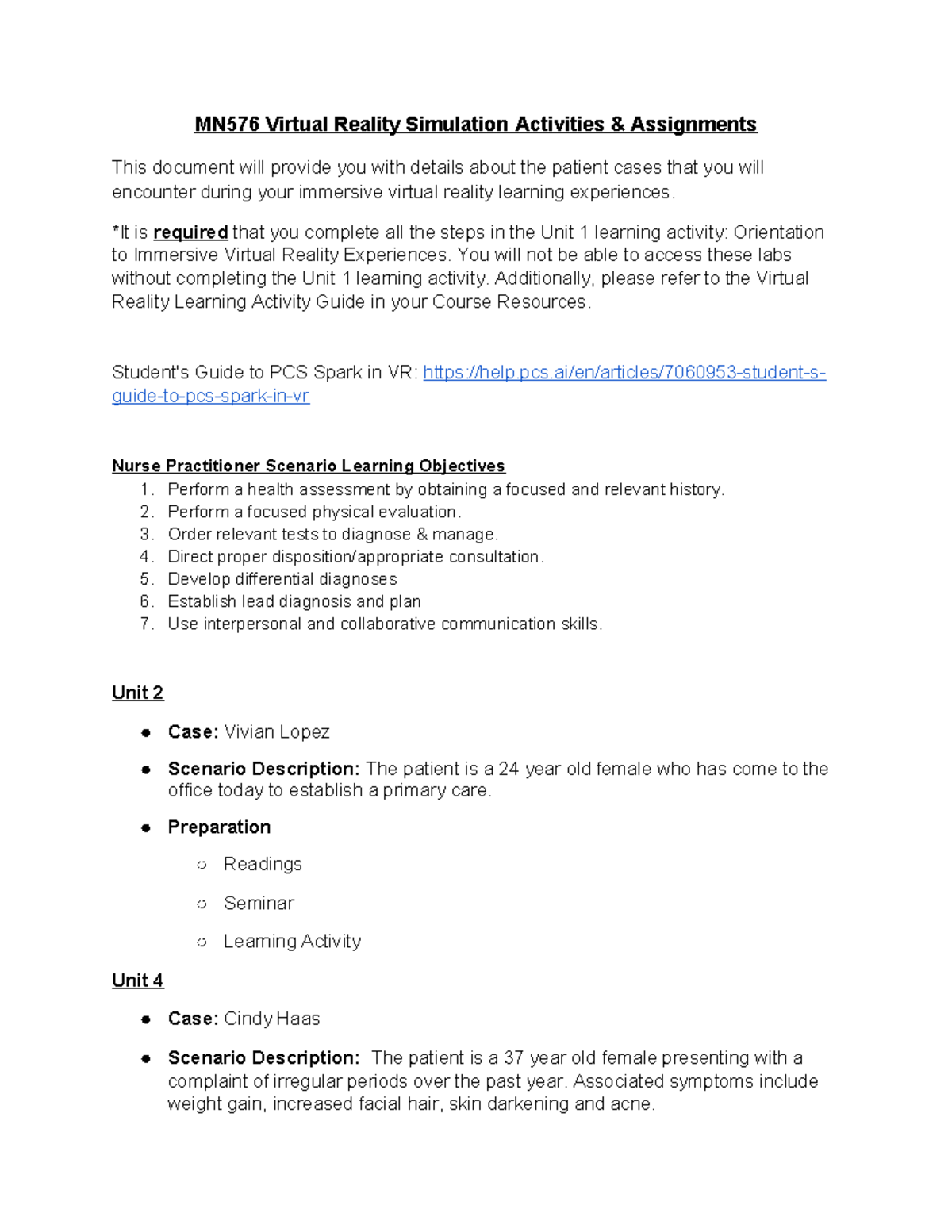MN576 Virtual Reality Labs Overview - MN576 Virtual Reality Simulation Activities & Assignments ...