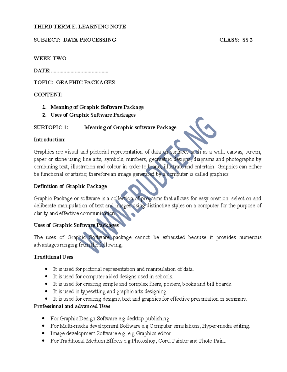 E Note Ss Two 3rd Term Data Processing Third Term E Learning Note Subject Data Processing