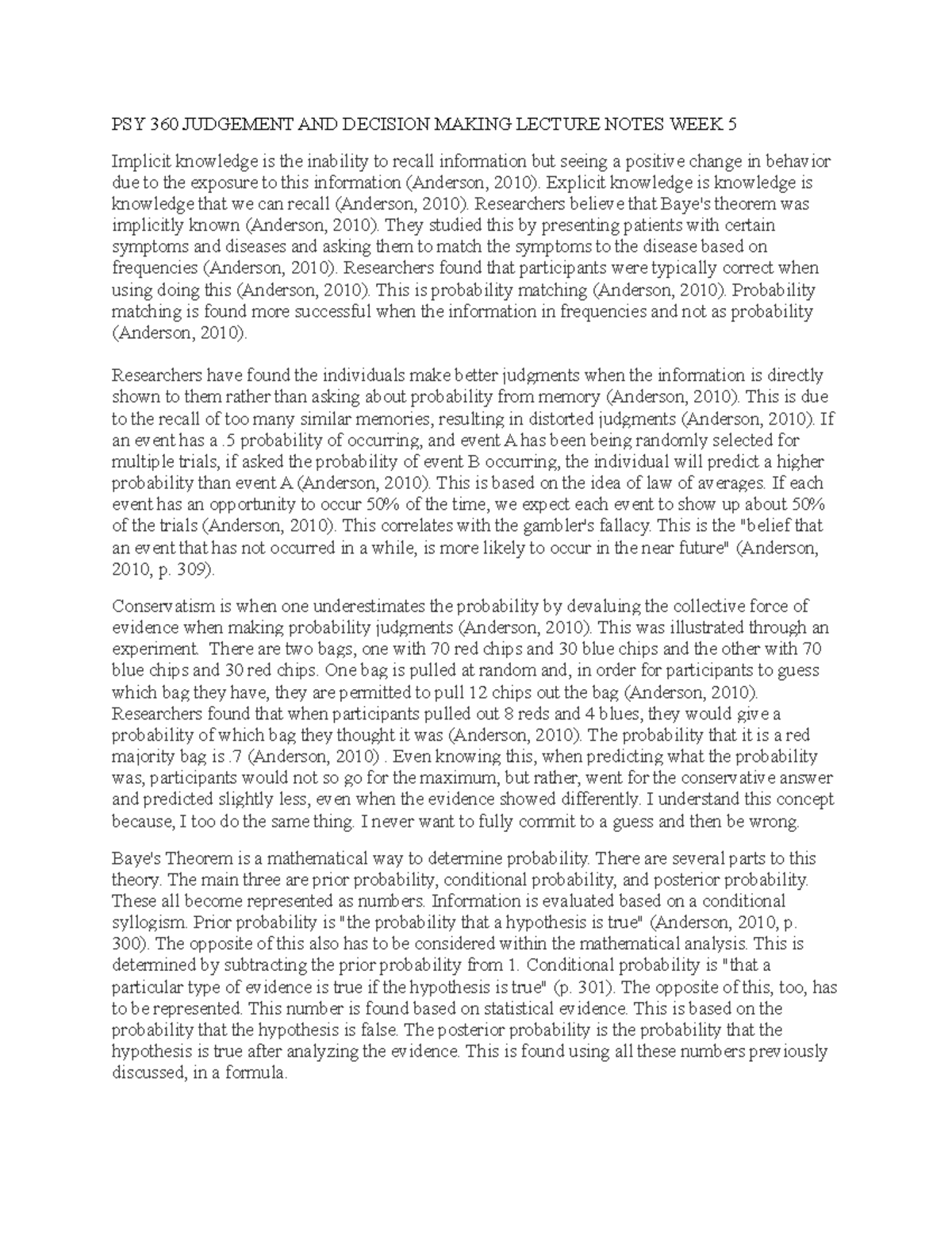 PSY 360 Judgement AND Decision Making Lecture Notes WEEK 5 - PSY 360 ...