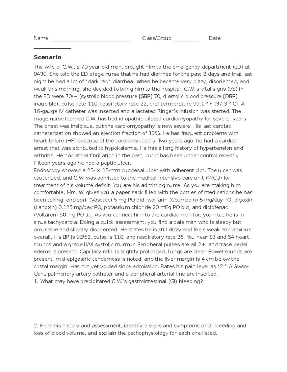 Shock Case Study - Name _________________________________ Class/Group ...