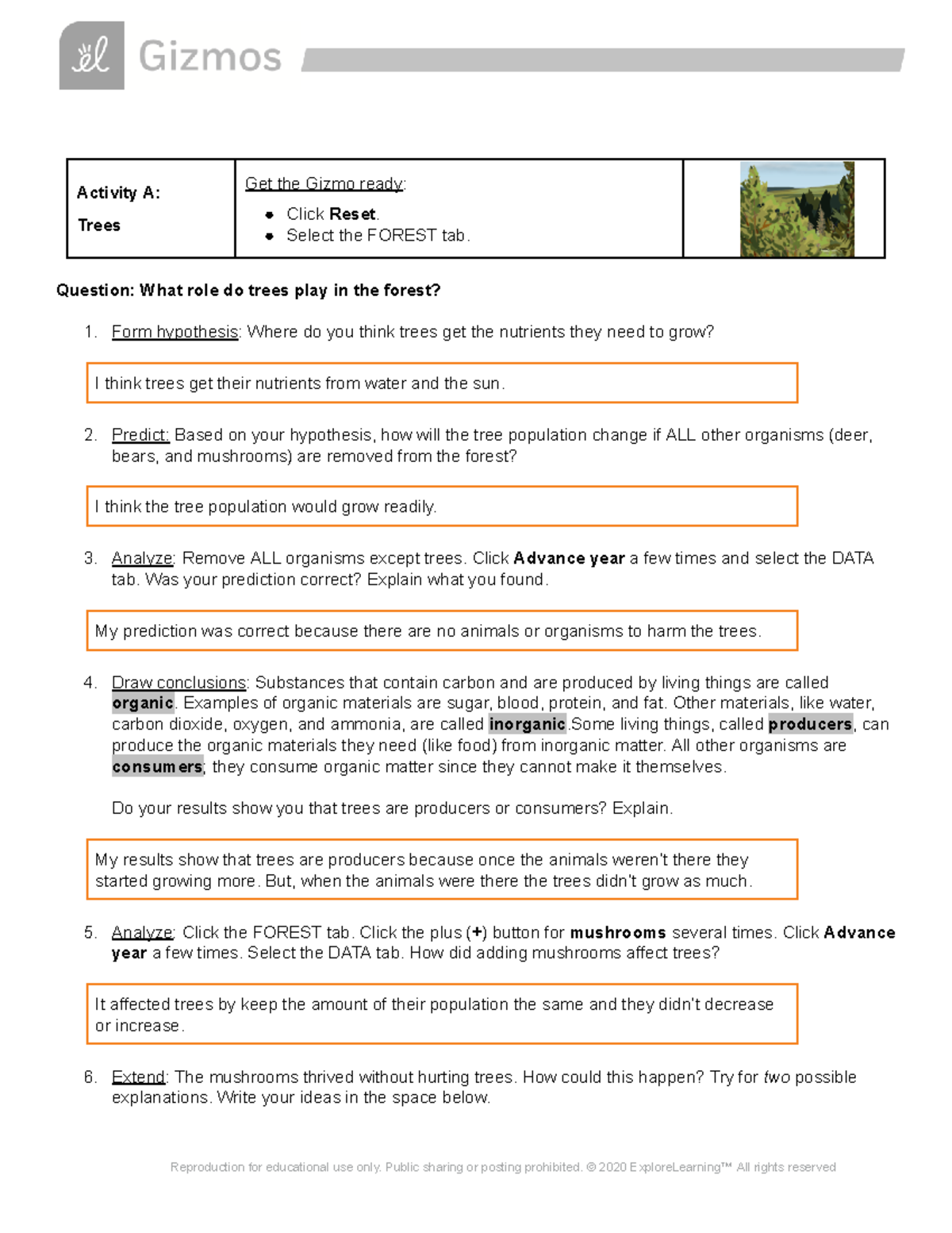 Forest Ecosystem SE-Part A - Activity A: Trees Get the Gizmo ready ...