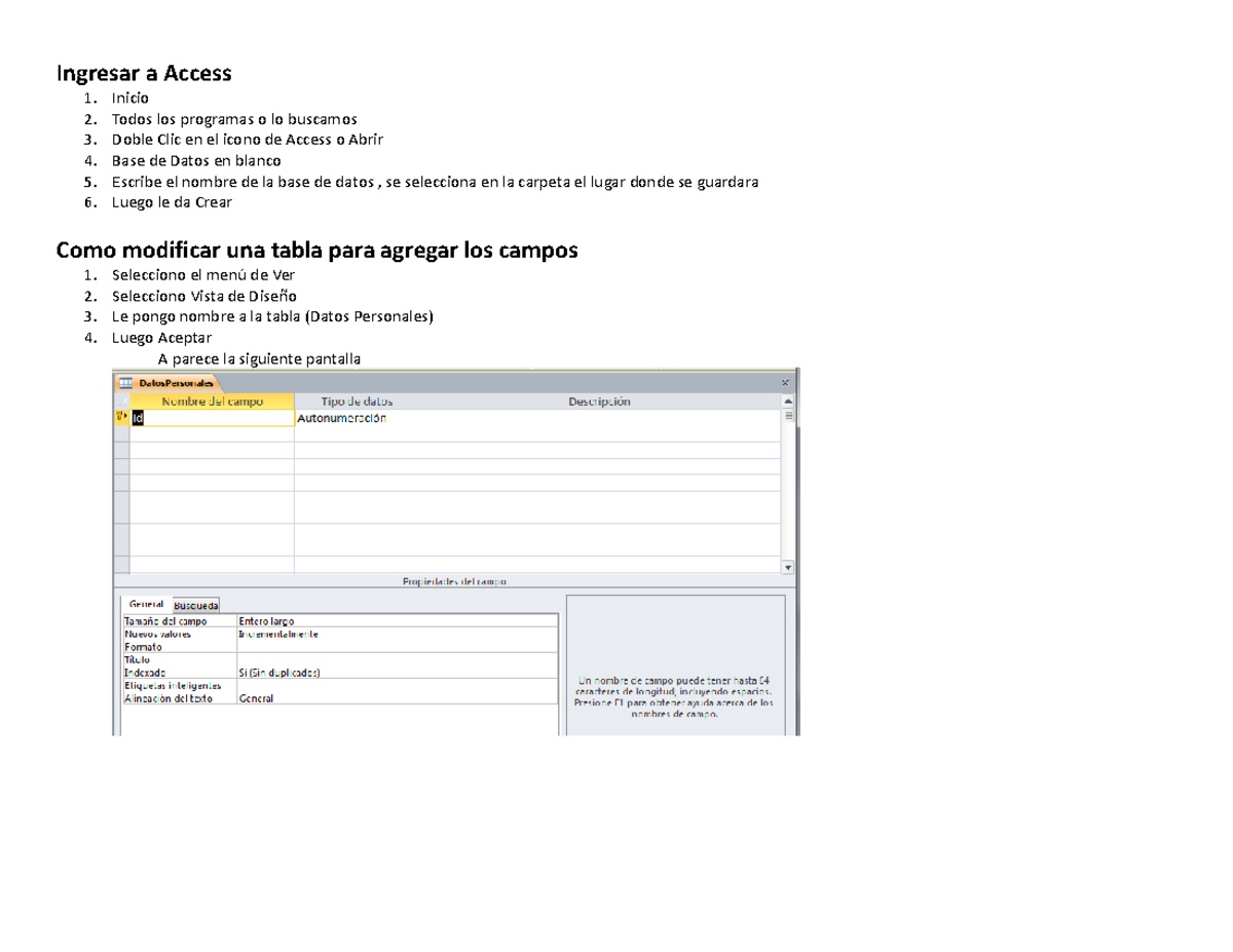 Material Tutoria Access 2023 actualizado 1 - Ingresar a Access 1. Inicio 2. Todos los programas ...