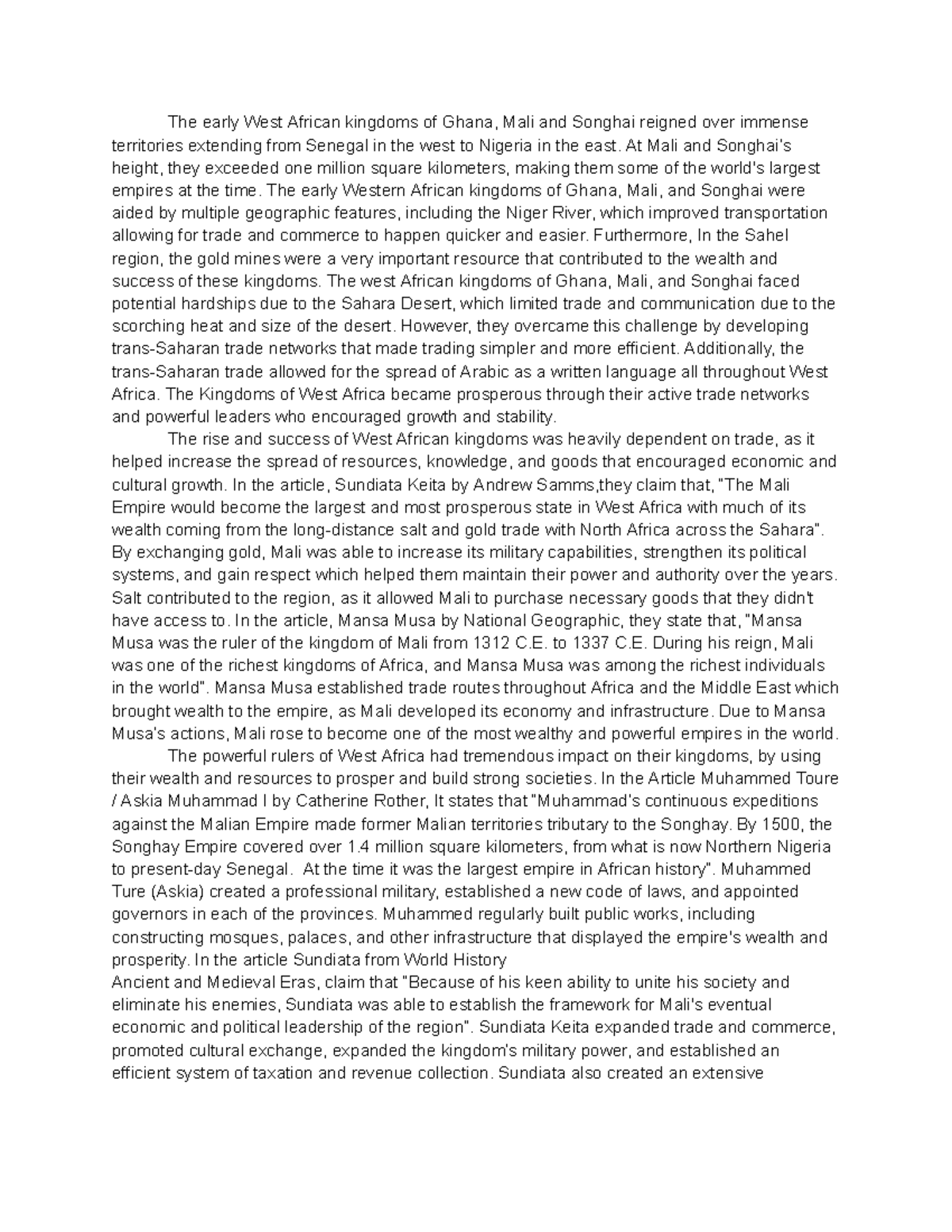 West African Kingdoms - At Mali and Songhai’s height, they exceeded one ...