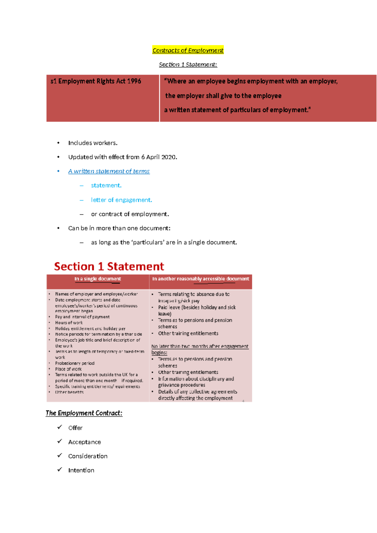 Contract of Employment - Contracts of Employment Section 1 Statement ...