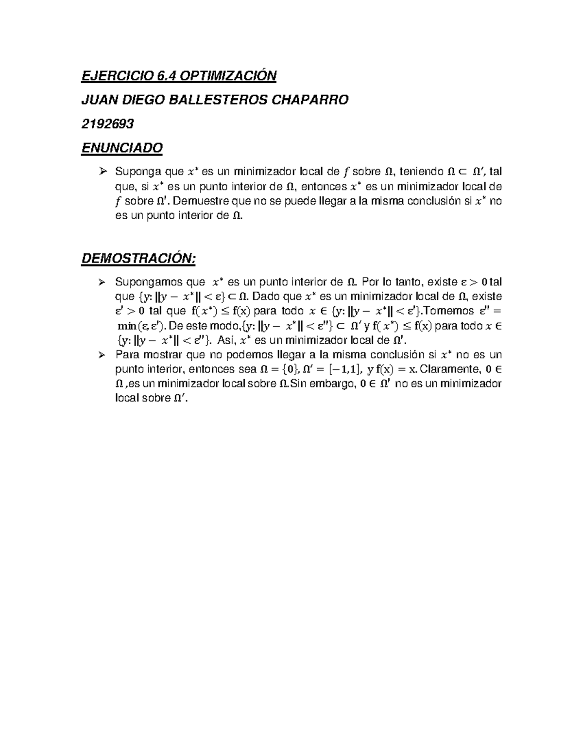2192693 Optimización - ... - EJERCICIO 6 OPTIMIZACIÓN JUAN DIEGO BALLESTEROS CHAPARRO 2192693 ...