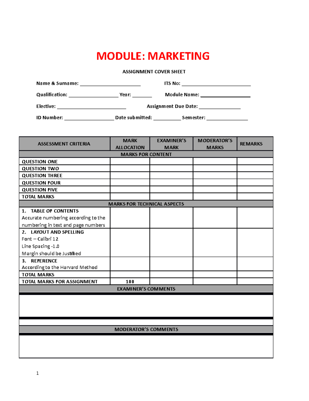 Document - Diploma - MODULE: MARKETING ASSIGNMENT COVER SHEET Name ...