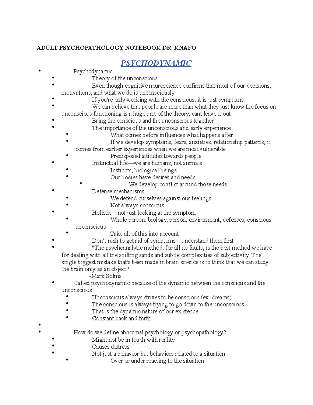 Adult Psychopathology Notebook doc - ADULT PSYCHOPATHOLOGY NOTEBOOK DR ...