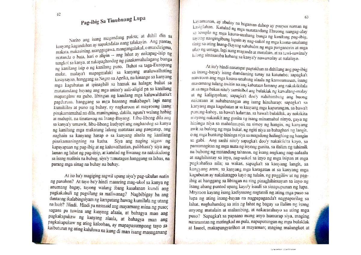 Rizal. Pag-ibig sa Tinubuang Lupa. - 62 63 Sa Tinubuang Lupa kayamanan ...