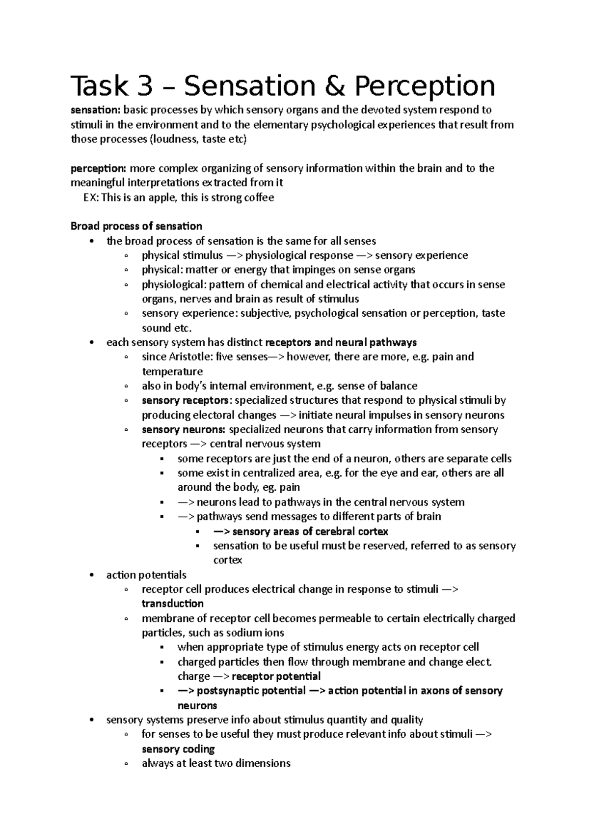 Task 3 – Sensation - Summary Introduction to Psychology - Task 3 ...