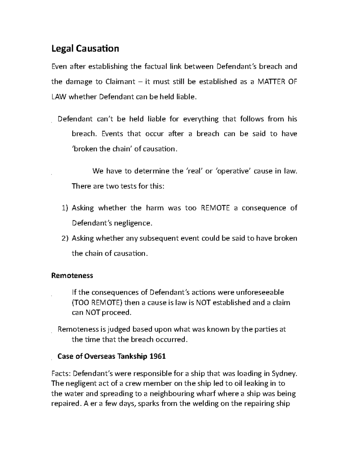 Legal Causation - Notes - Legal Causation Even after establishing the ...