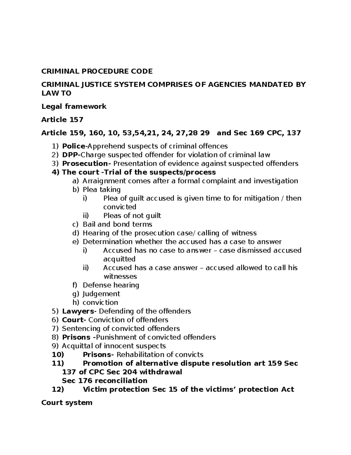 Criminal Procedure Notes - CRIMINAL PROCEDURE CODE CRIMINAL JUSTICE ...