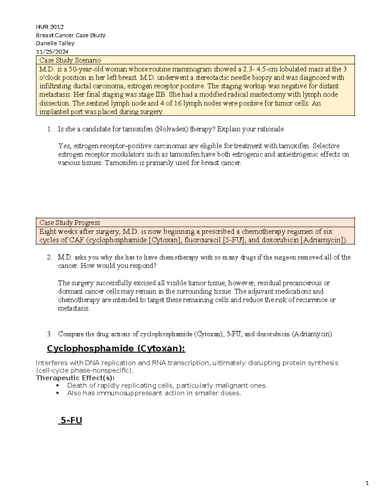 Breast CA Case Study Student - Breast Cancer Case Study Danelle Talley ...