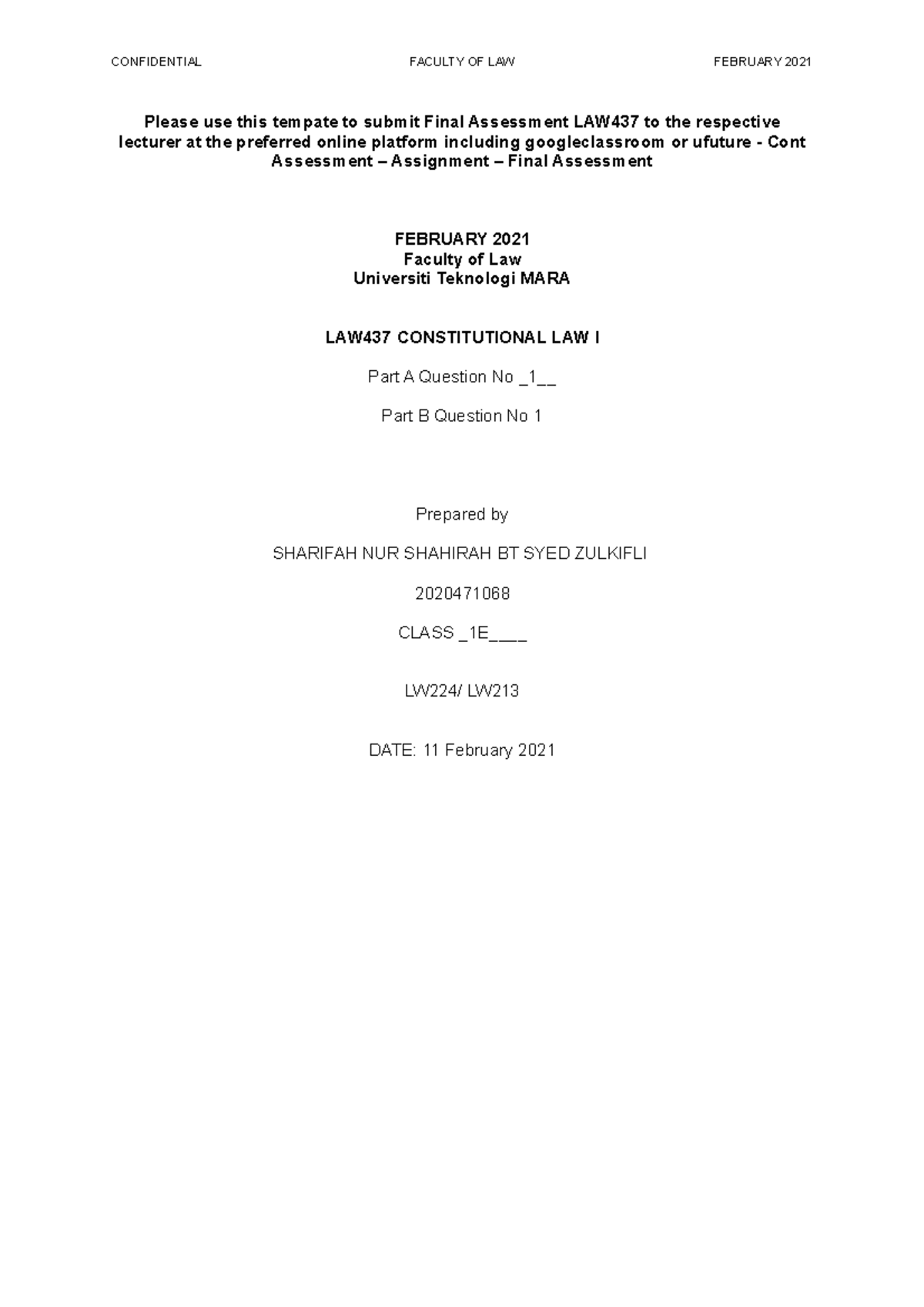 Final LAW437 SEM 1 - Please use this tempate to submit Final Assessment ...