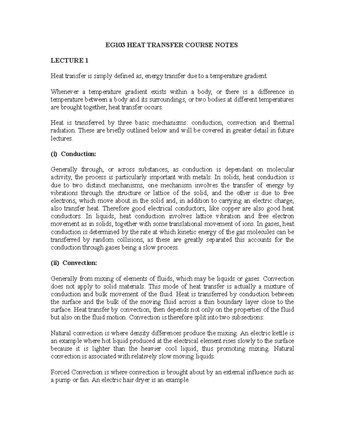 SECT 1 - Example questions - EG103 HEAT TRANSFER COURSE NOTES LECTURE 1 ...