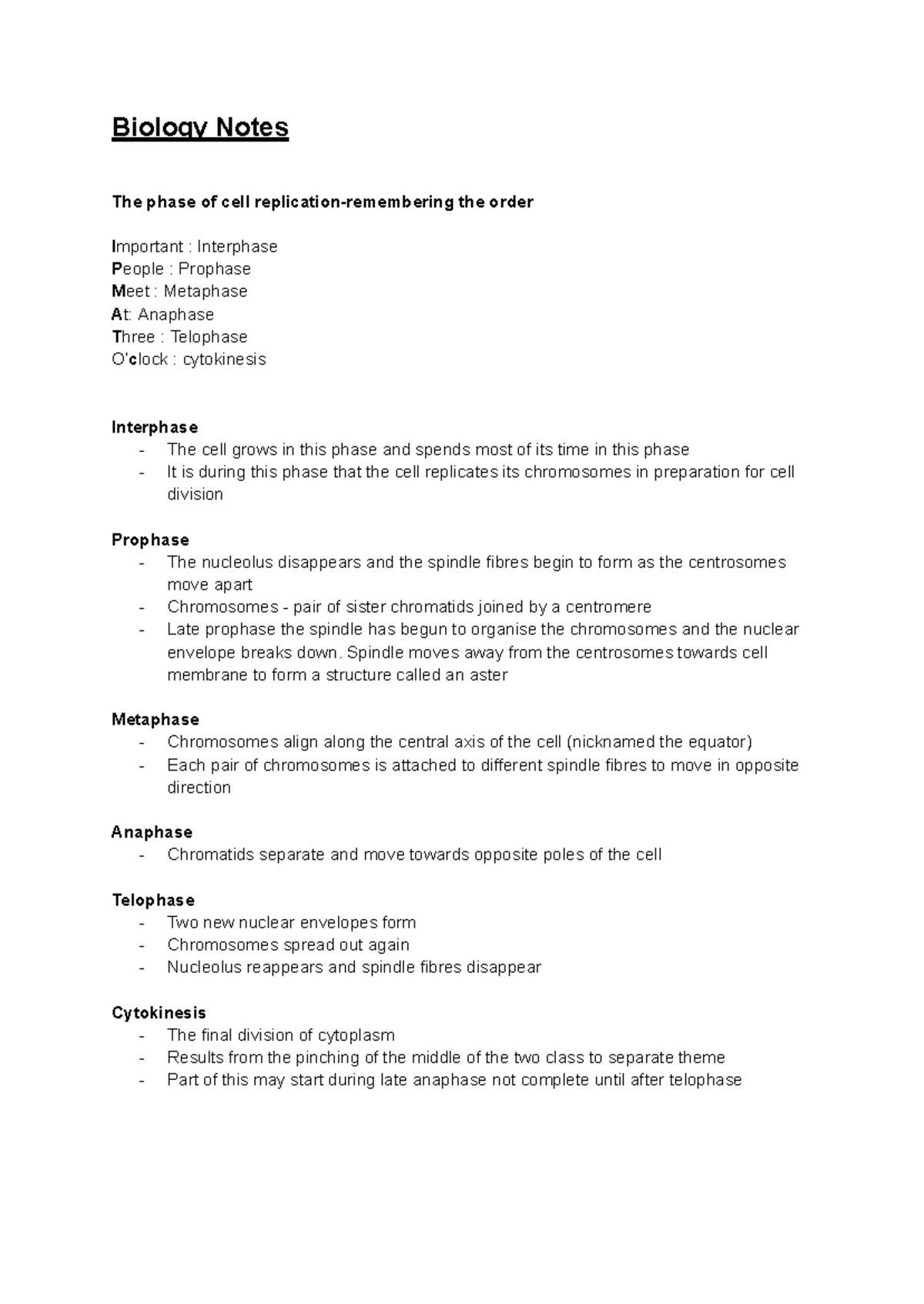 Biology Notes - Biology Notes The phase of cell replication-remembering ...