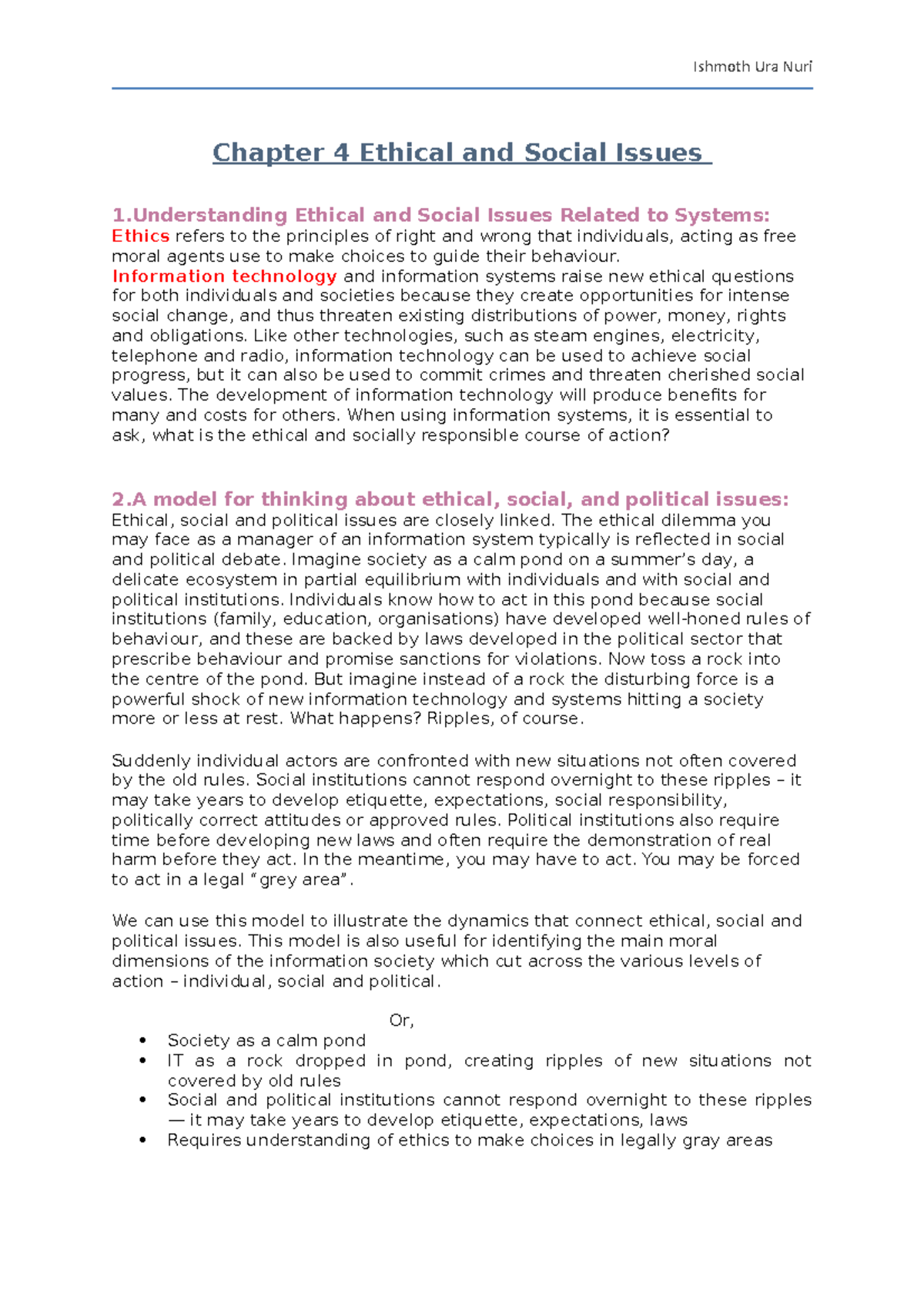 Ethics Chapter 4 - Chapter 4 Ethical and Social Issues 1 Ethical and ...