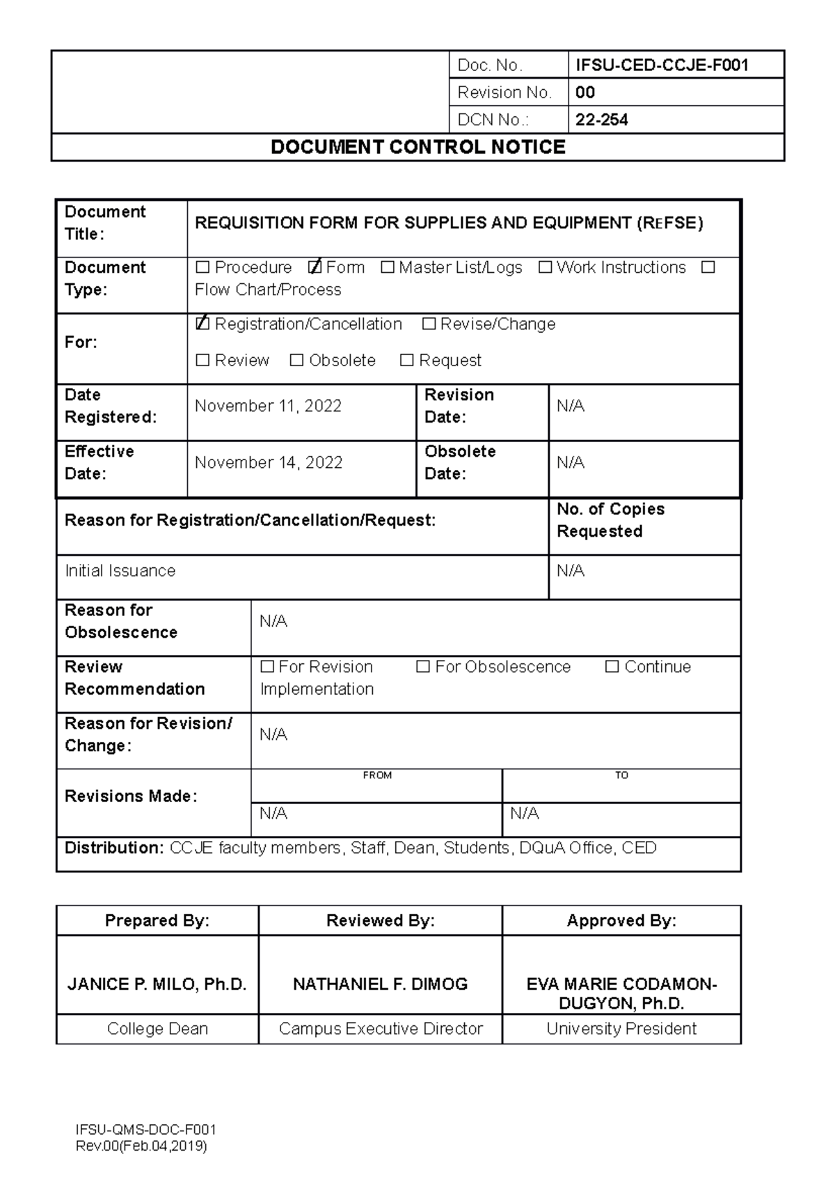 CCJE-F001 DCN-Form F001 Re FSE - Doc. No. IFSU-CED-CCJE-F Revision No ...