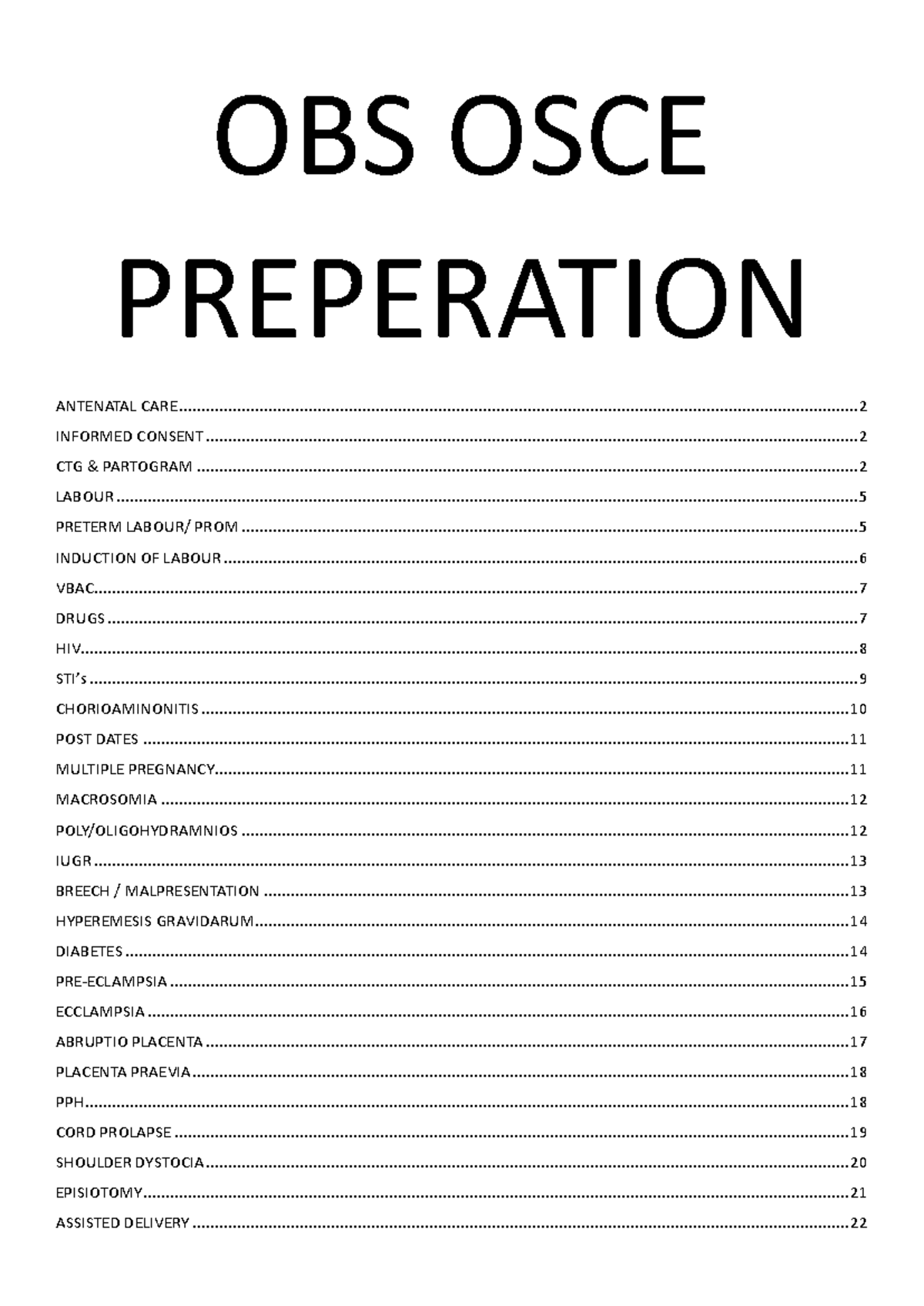 Obs OSCE Prep - Obstetrics - OBS OSCE ANTENATAL CARE PREPERATION INFORMED CONSENT CTG & - Studocu