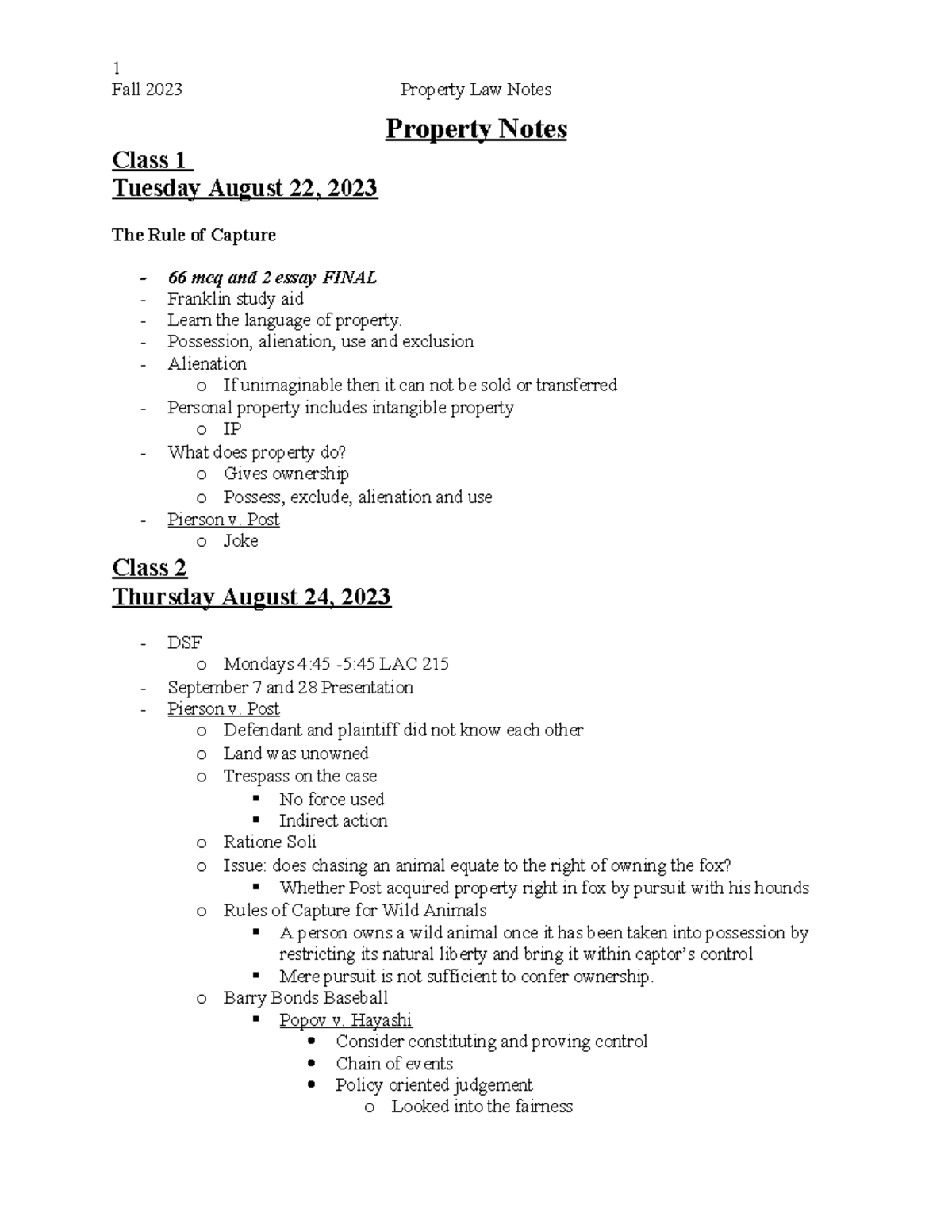 Property Notes - Fall 2023 Property Law Notes Property Notes Class 1 ...