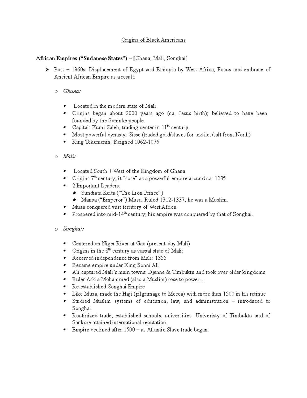 Origins of Black Americans - Origins of Black Americans African Empires ...