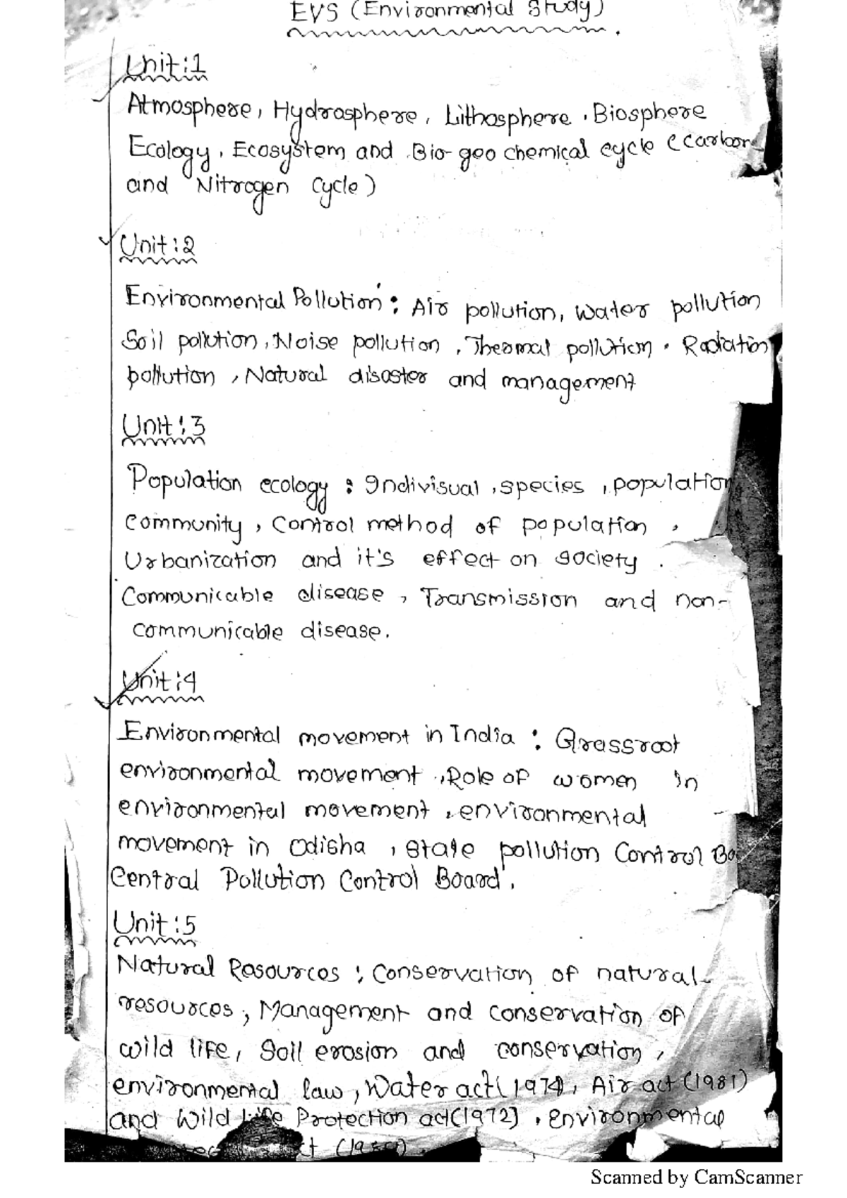 Evs Notes-1 - .... - EVS (Environmental Study) Unit:1 Atmosphere ...