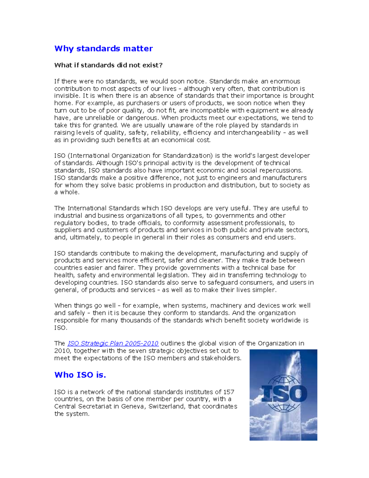 2 - What is ISO - Why standards matter What if standards did not exist ...