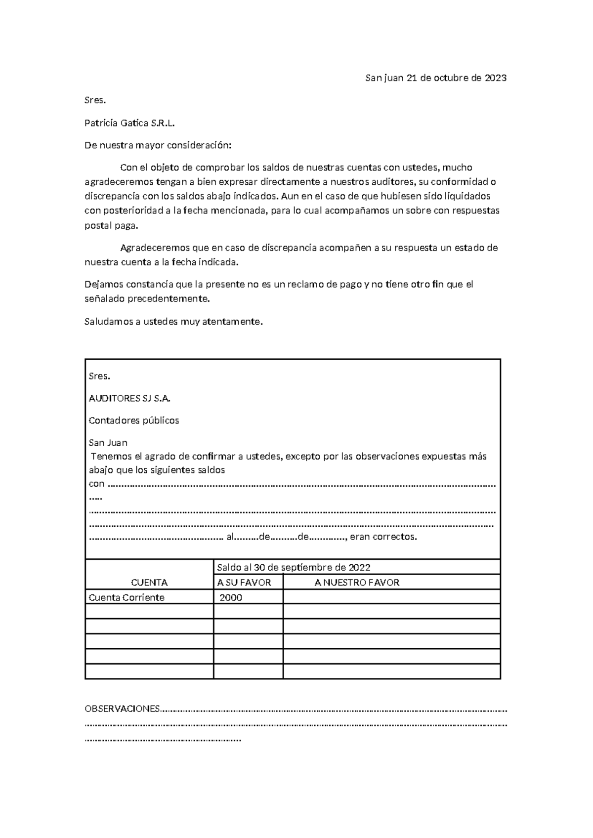Circular Patricia Gatica SRL - San juan 21 de octubre de 2023 Sres ...
