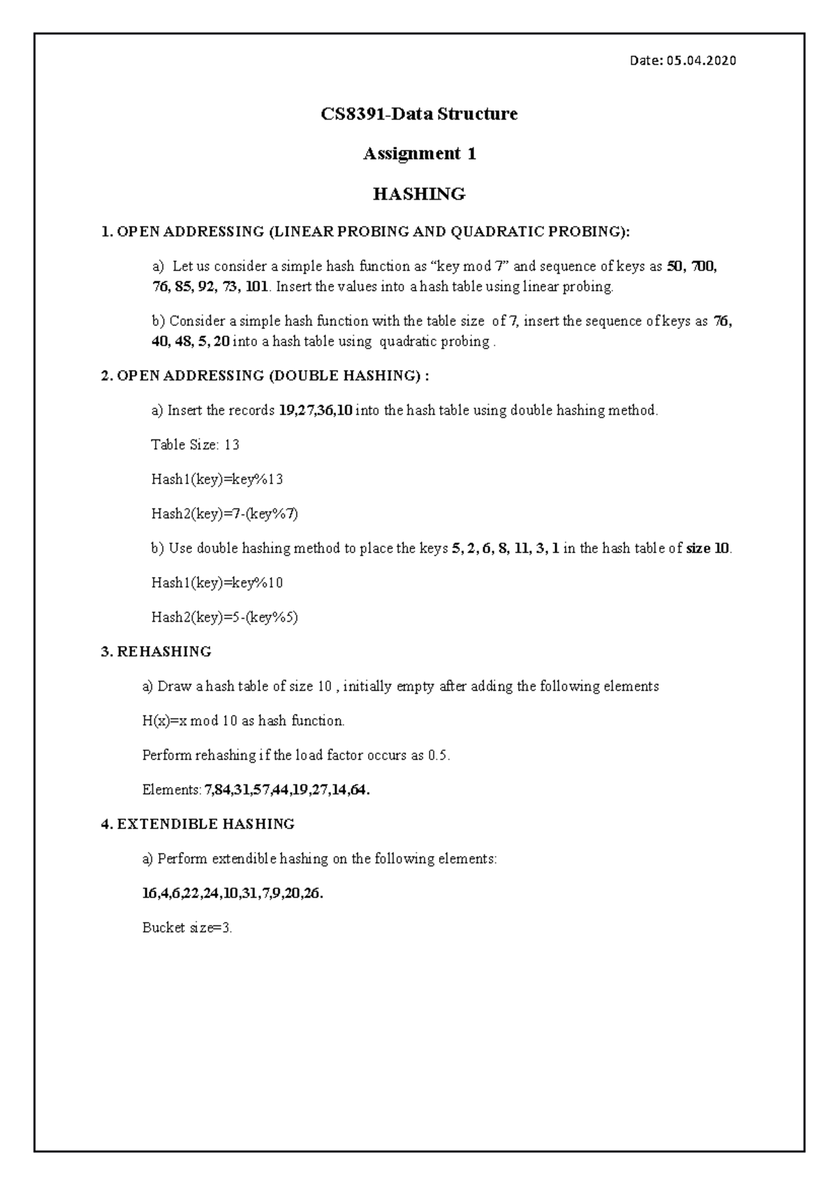 CS8391 ass1 - Good - Date: 05. CS8391-Data Structure Assignment 1 ...