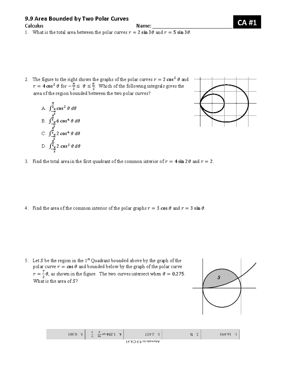 6.6 Review C - Area with Polar 2 - 9 Area Bounded by Two Polar Curves ...