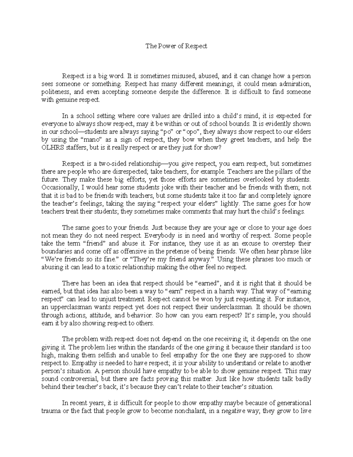 The-Power-of-Respect 2 - The Power of Respect Respect is a big word. It ...