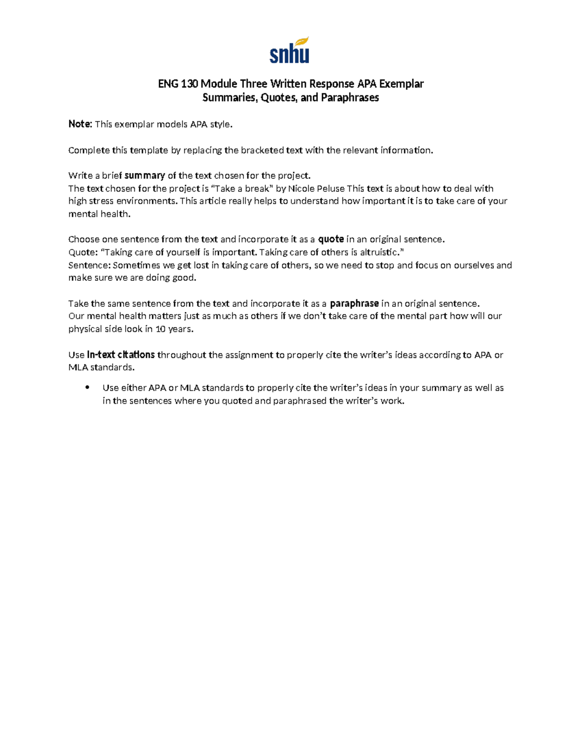 ENG 130 Module Three Written Response APA Exemplar me - Complete this ...