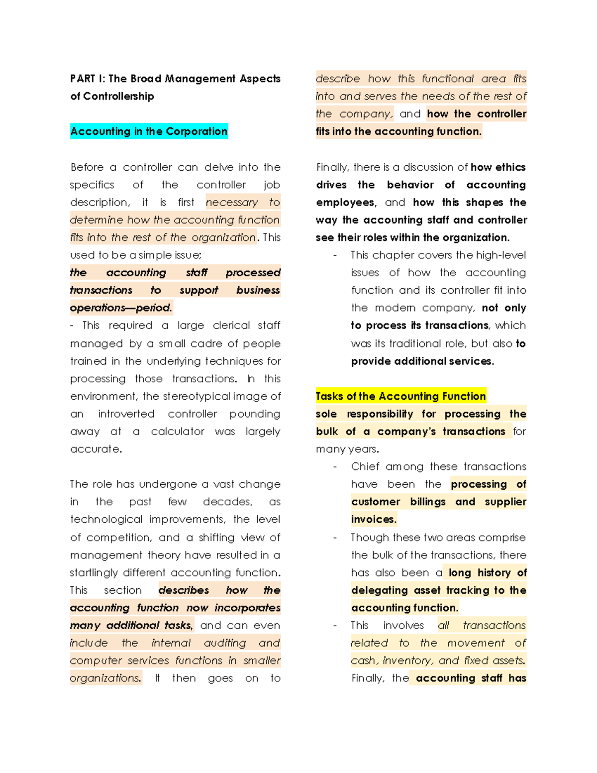 Financial Controllership Outline - PART I: The Broad Management Aspects ...