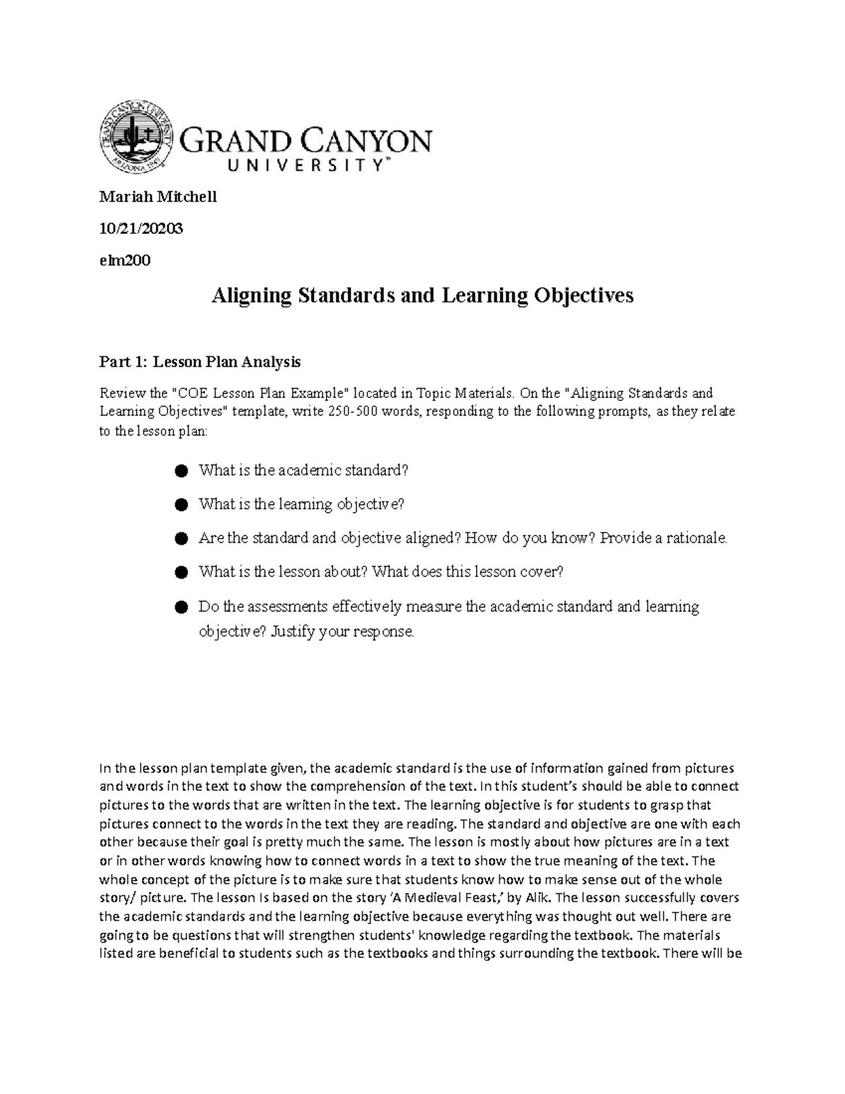 ELM-210-D-T2-Aligning Standards and Learning Objectives - Mariah ...