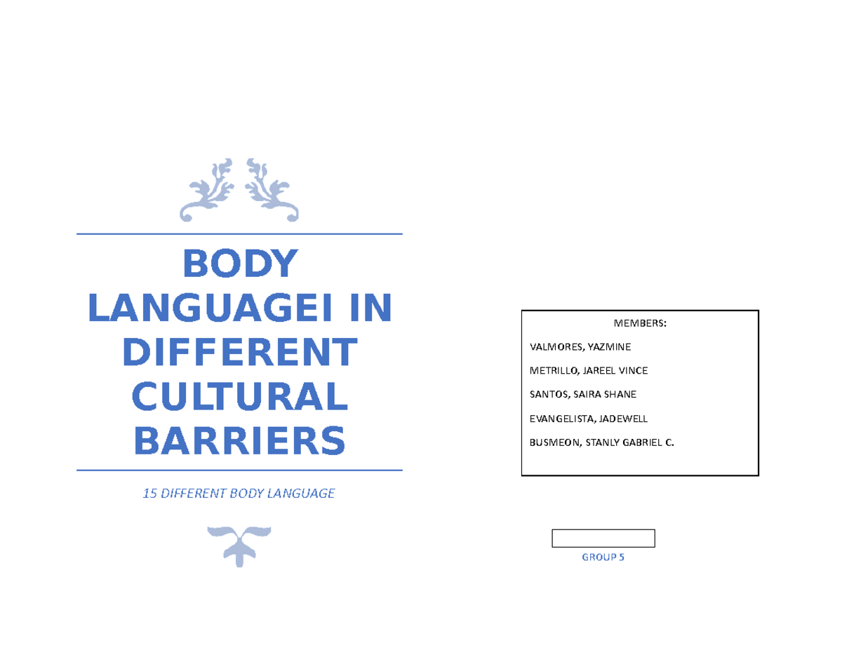 BODY Languagei IN Different Cultural Barriers Group 5 - BODY LANGUAGEI ...